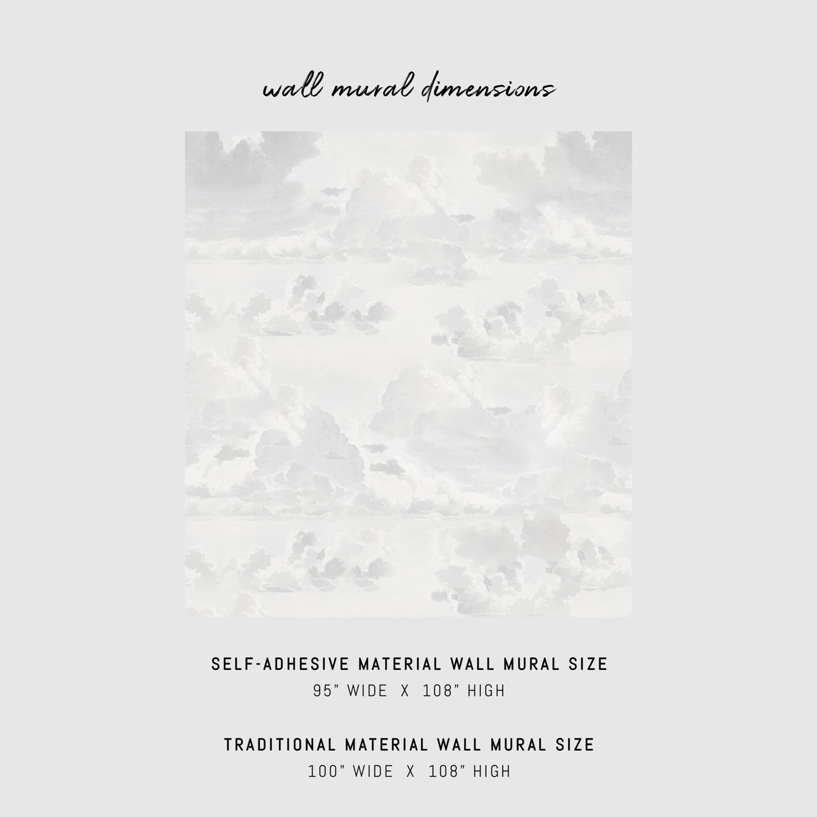 Grey Vintage Clouds Wall Mural Gender Neutral Nursery | Etsy