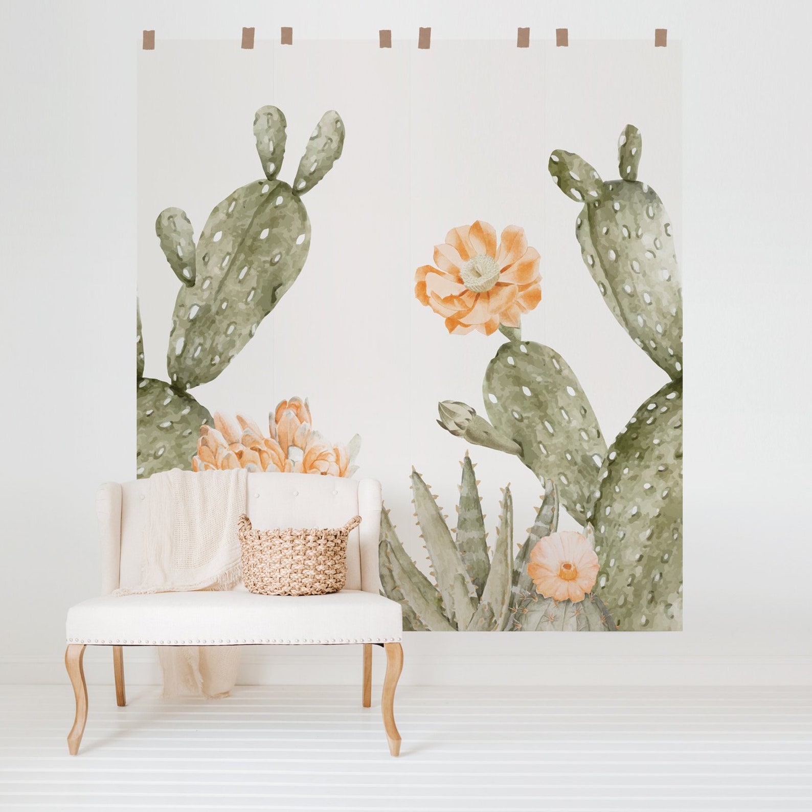 Watercolor Cactus Wall Mural, Desert Theme Nursery Wallpaper, Temporary ...