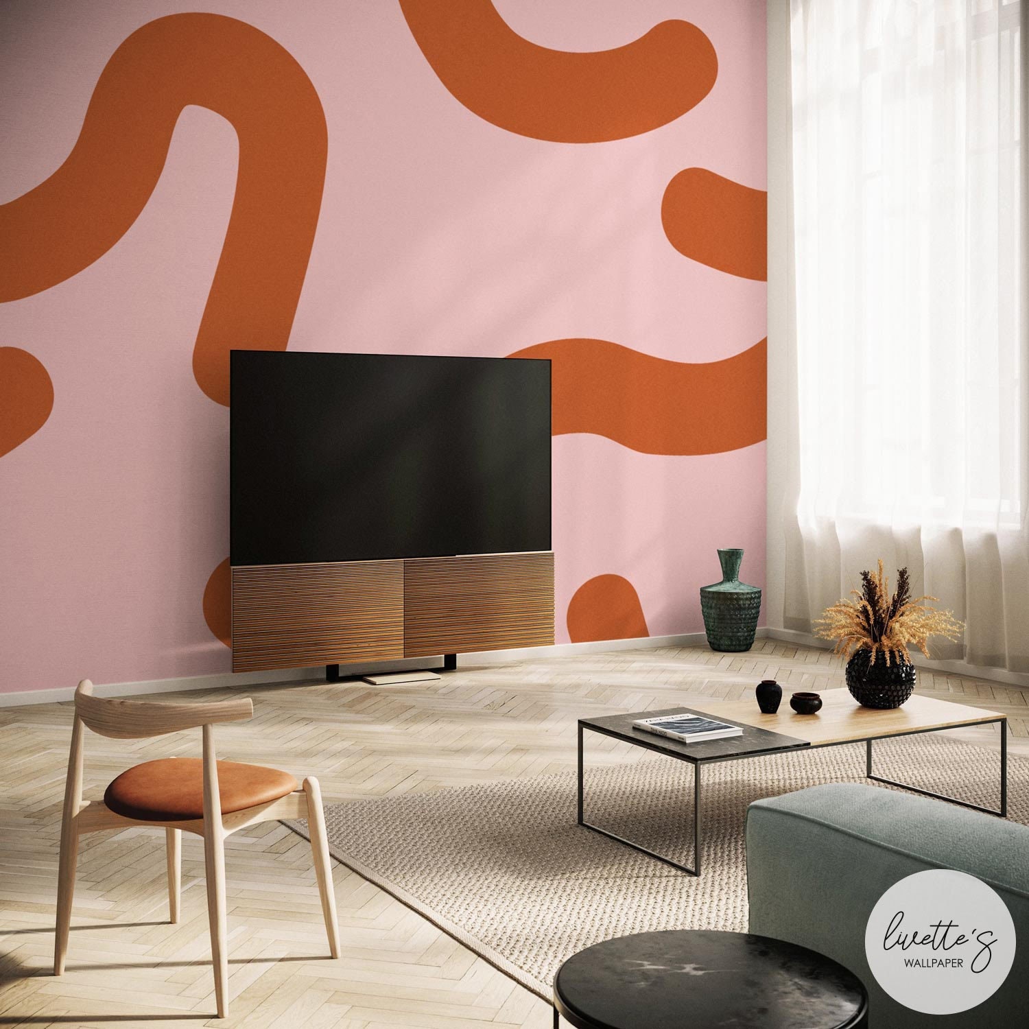 Oversized Abstract Lines Wall Mural, Contemporary Wallpaper, Temporary ...