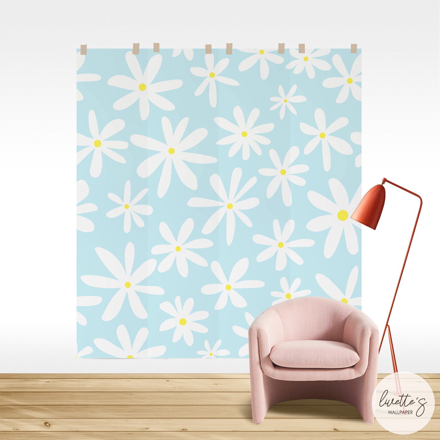 Daisy Wall Mural Contemporary Wallpaper Temporary & - Etsy