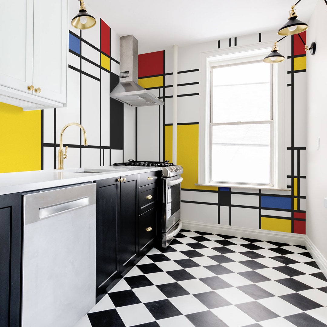 Color Block Print Removable Wallpaper, Retro Style Wall Mural in Peel ...