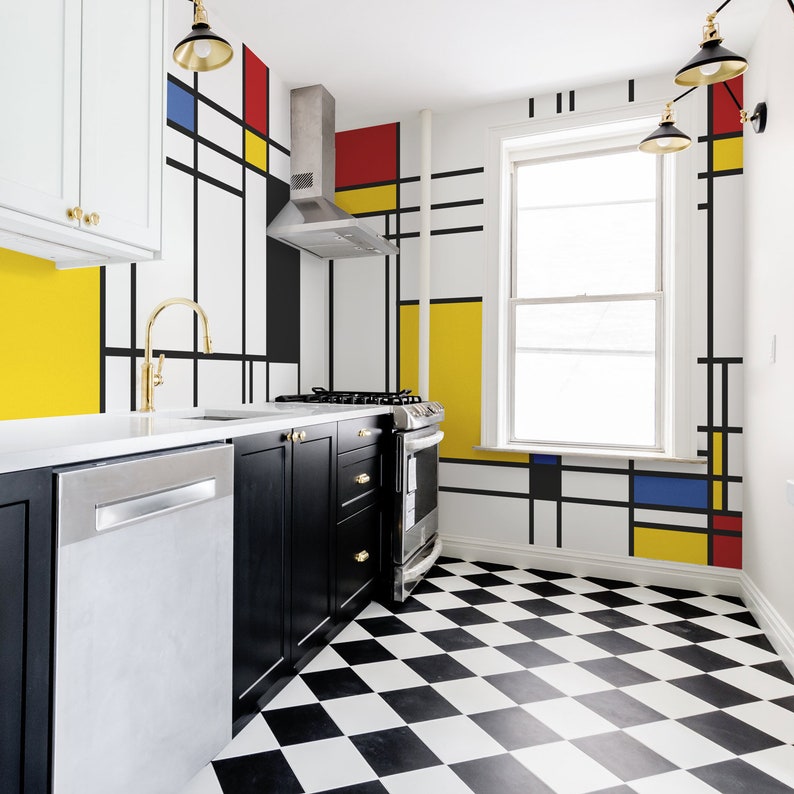 Color Block Print Removable Wallpaper, Retro Style Wall Mural in Peel ...