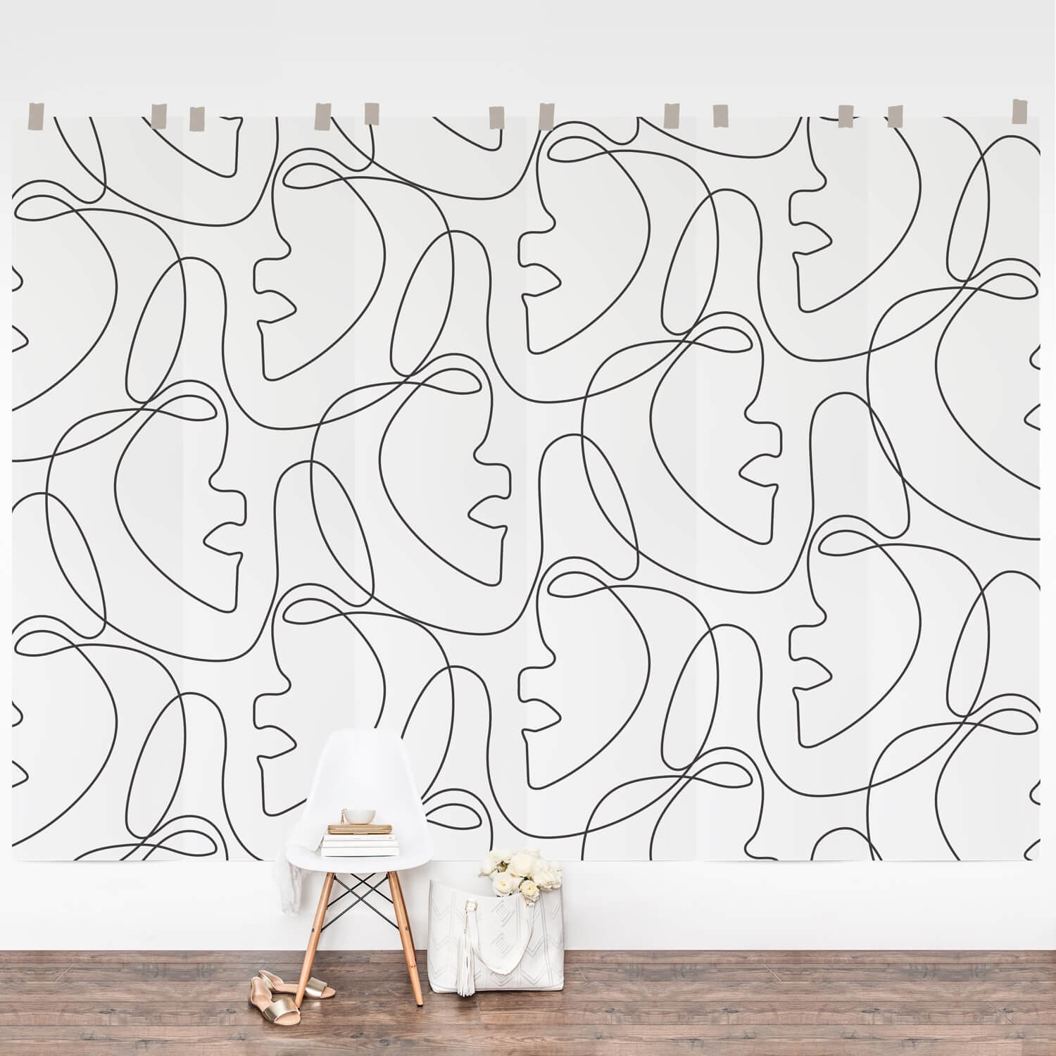 Line Art Minimal Design Removable Wallpaper Wall Mural Art | Etsy
