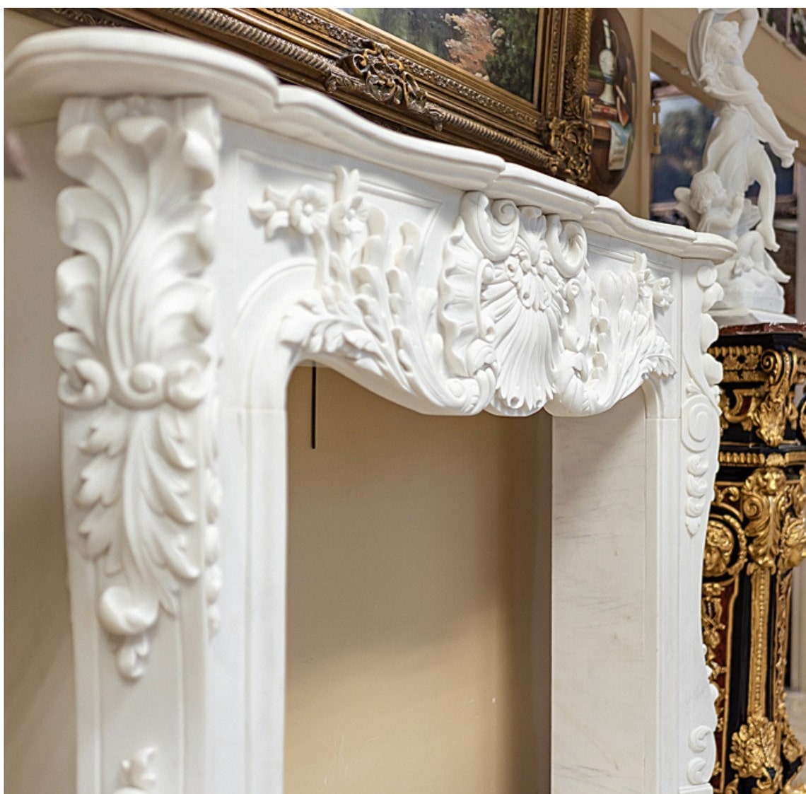 Antique Indian Designed Fireplace Mantel 486612 in Hand Carved Pure ...