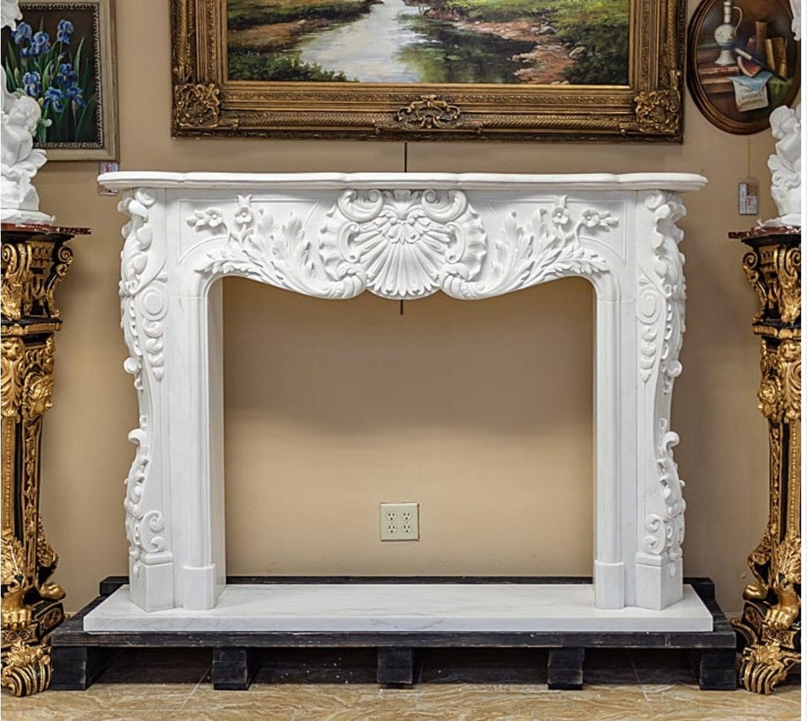 Antique Indian Designed Fireplace Mantel 486612 in Hand Carved Pure ...