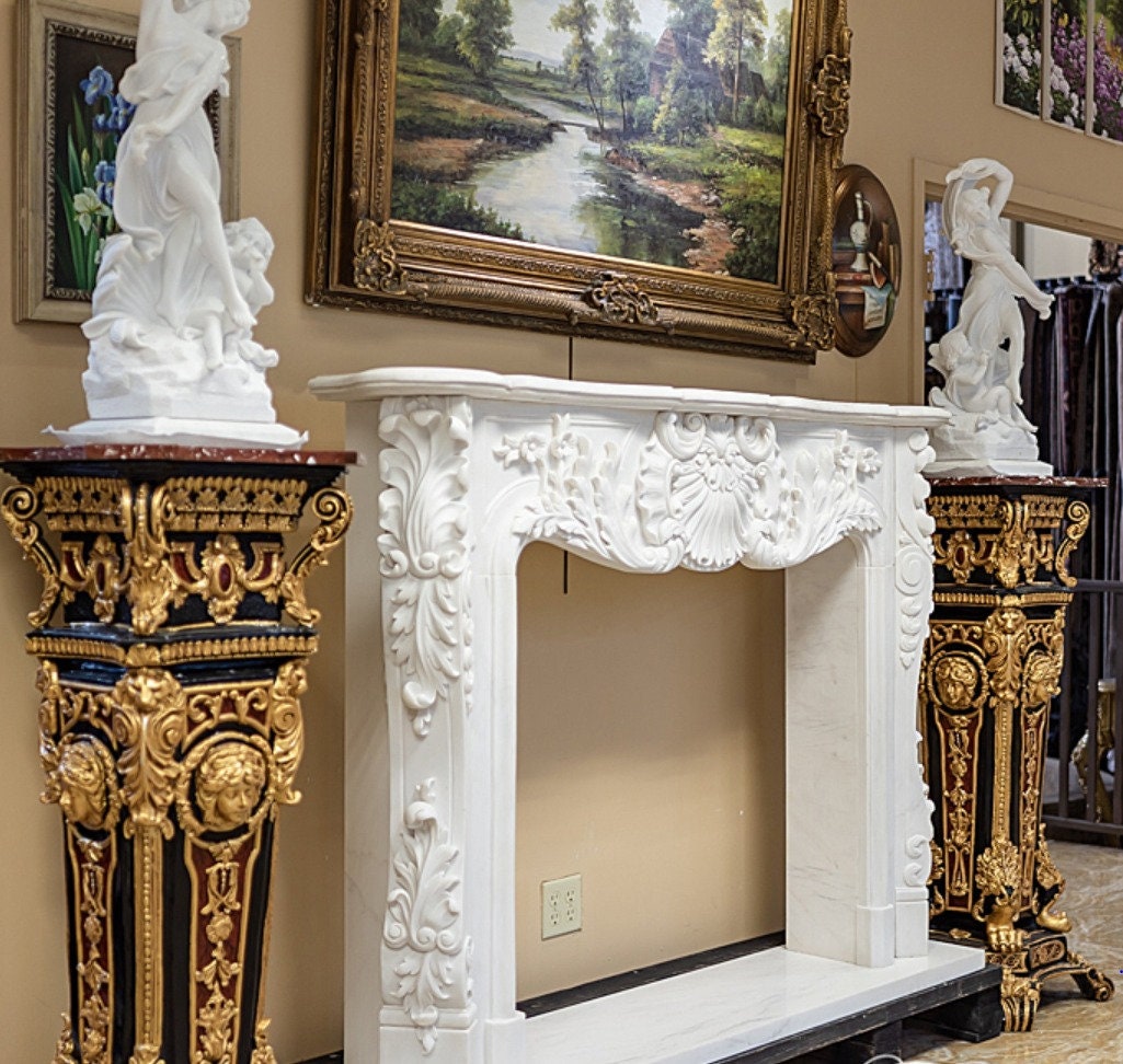 Antique Indian Designed Fireplace Mantel 486612 in Hand Carved Pure ...