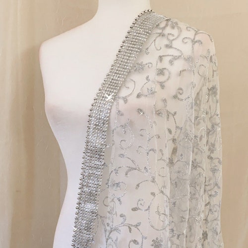 Silver Sequin Motifs on Net. Indian Dupatta. Net Dupatta With | Etsy