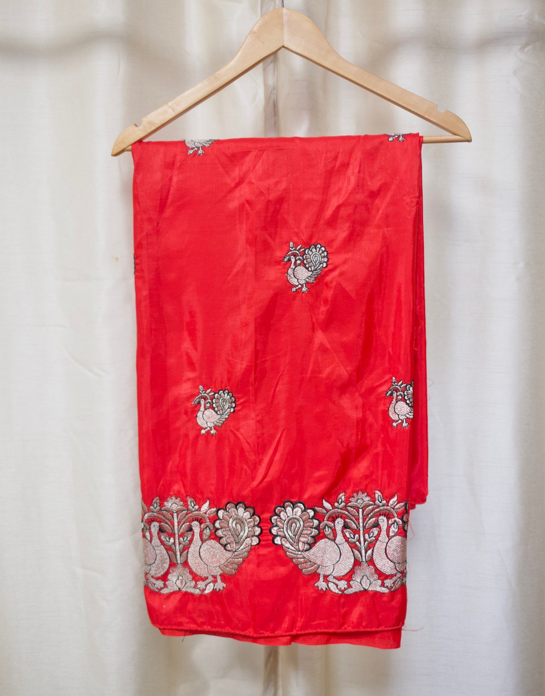 Saree Bright Red With Animated Embroidery - Etsy