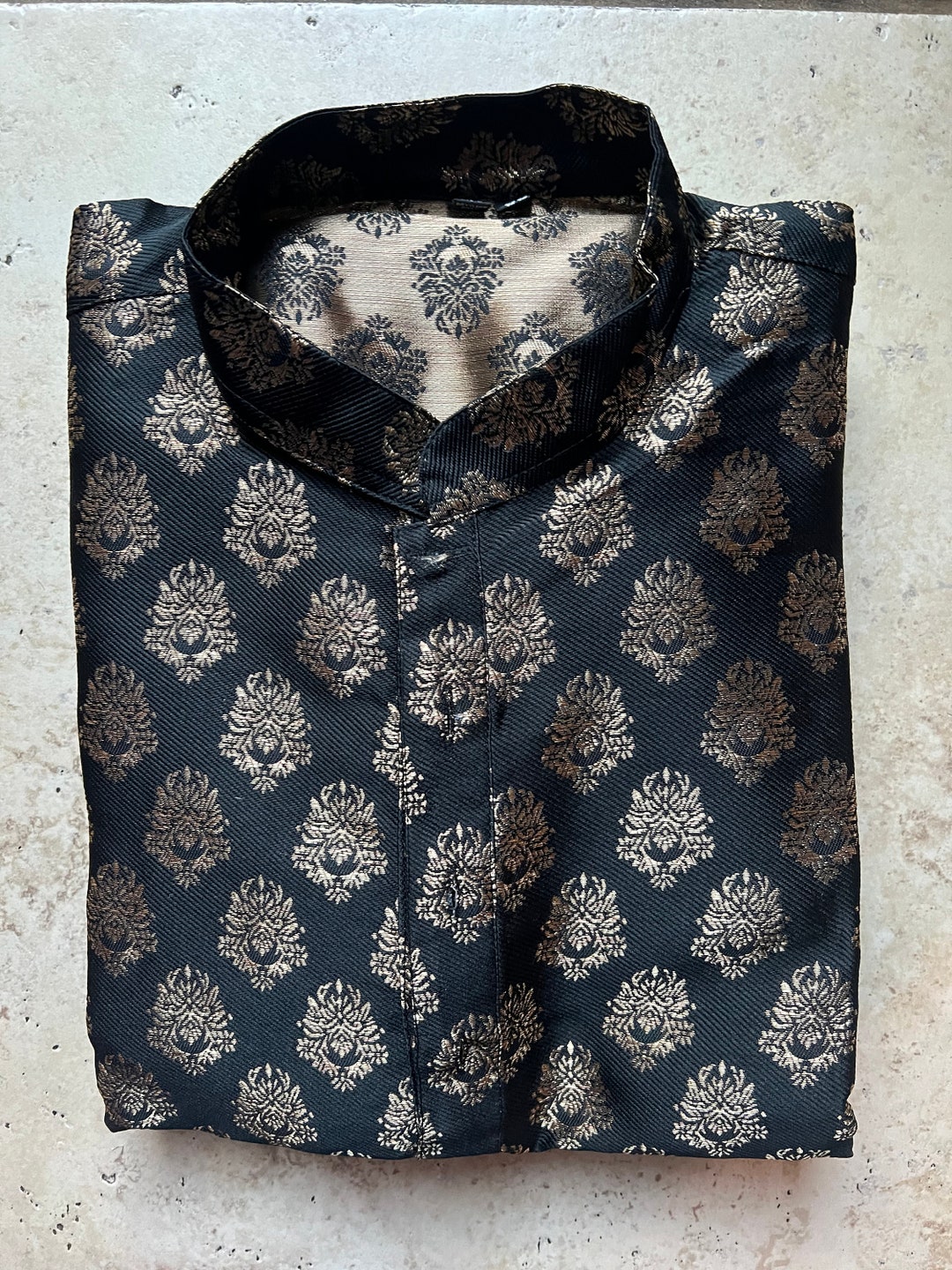 Mens Black Brocade Kurta With Vest Size 38 & 44 - Etsy