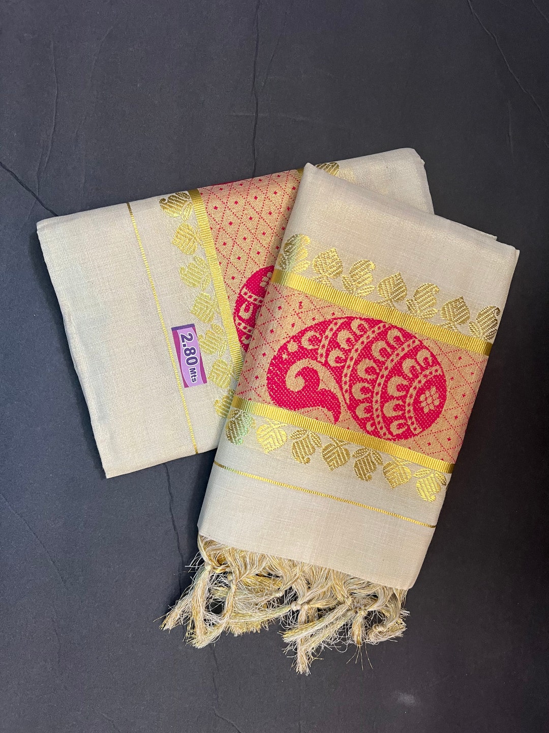 Traditional Kerala Pink ( Majenda) Tissue Set Mundu - Etsy