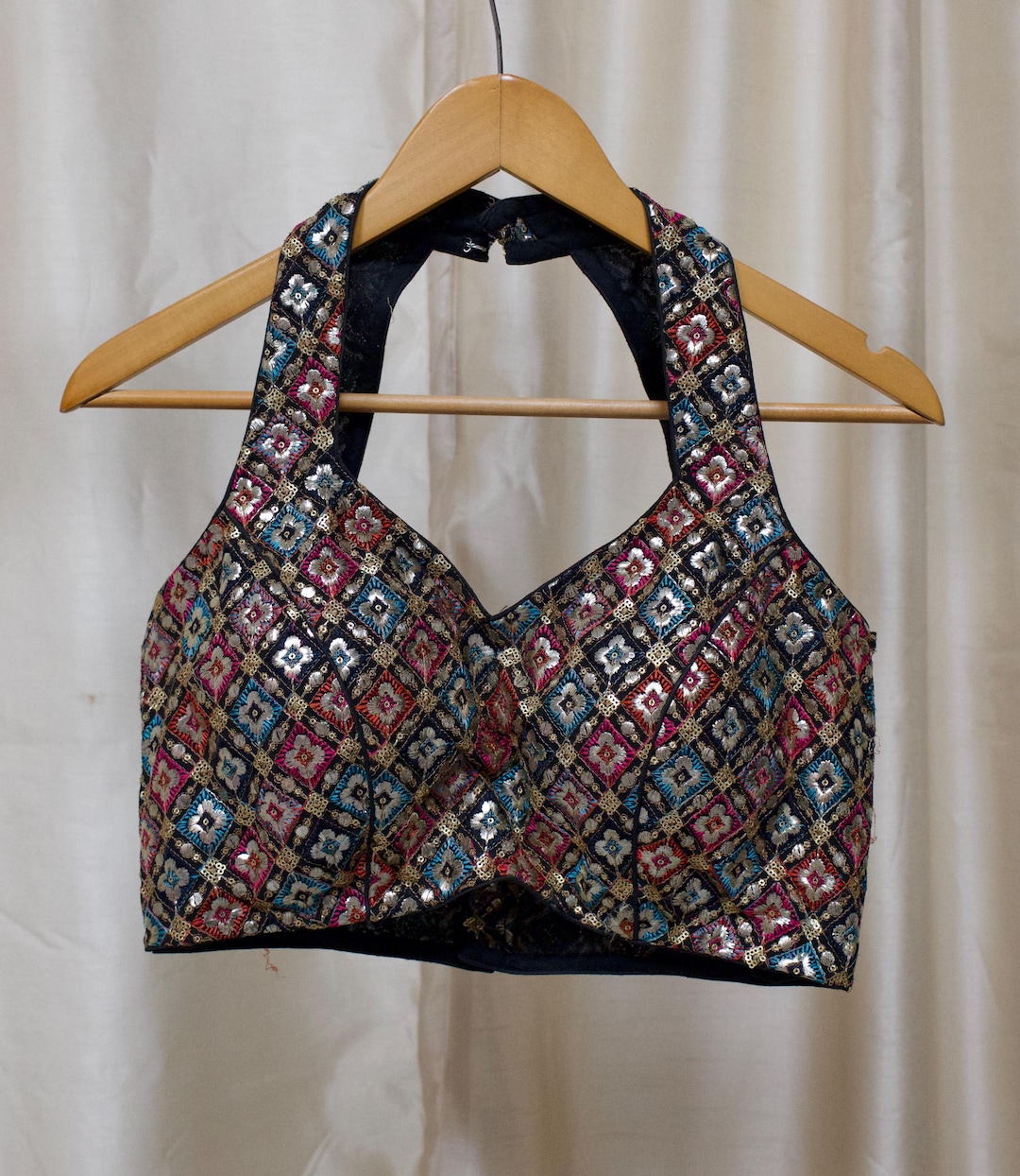 Black Embroidered Halter Neck Choli/blouse - Etsy