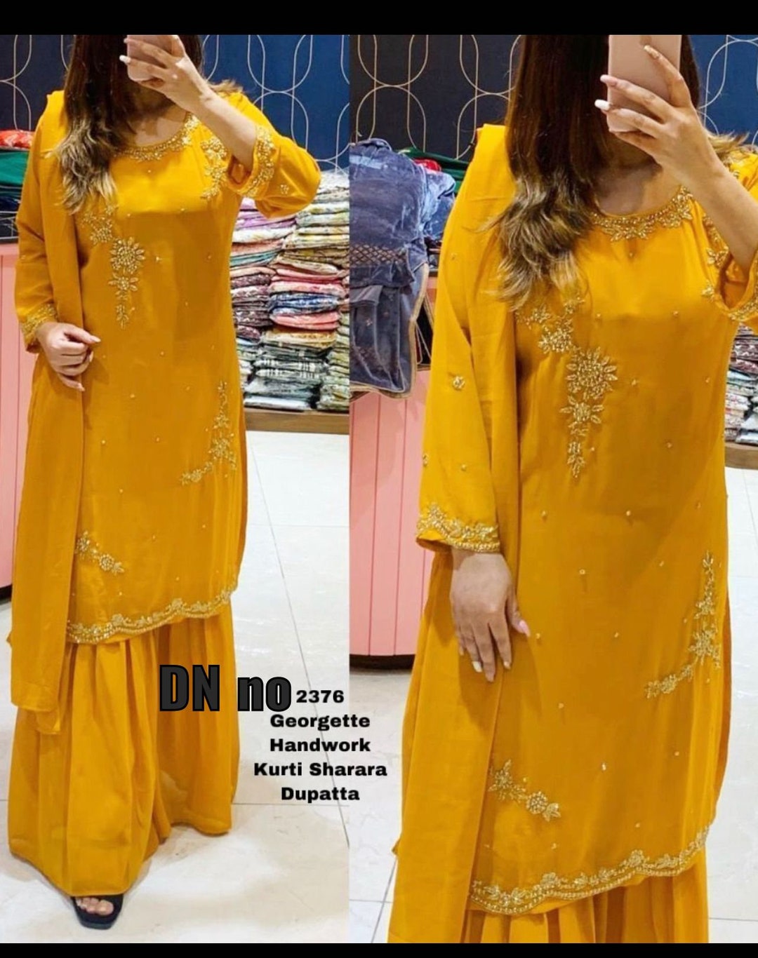 Yellow Sharara Model Suit With Golden Hand Work - Etsy