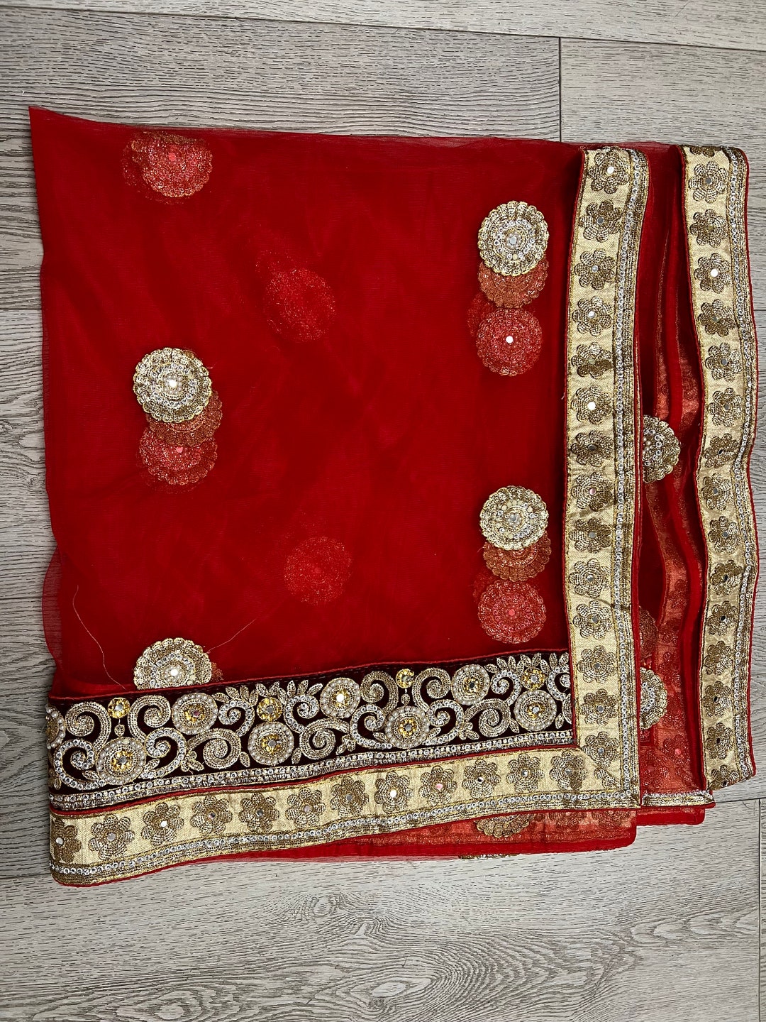 Bridal Dupatta Red Color With Wine Color Velvet Border - Etsy