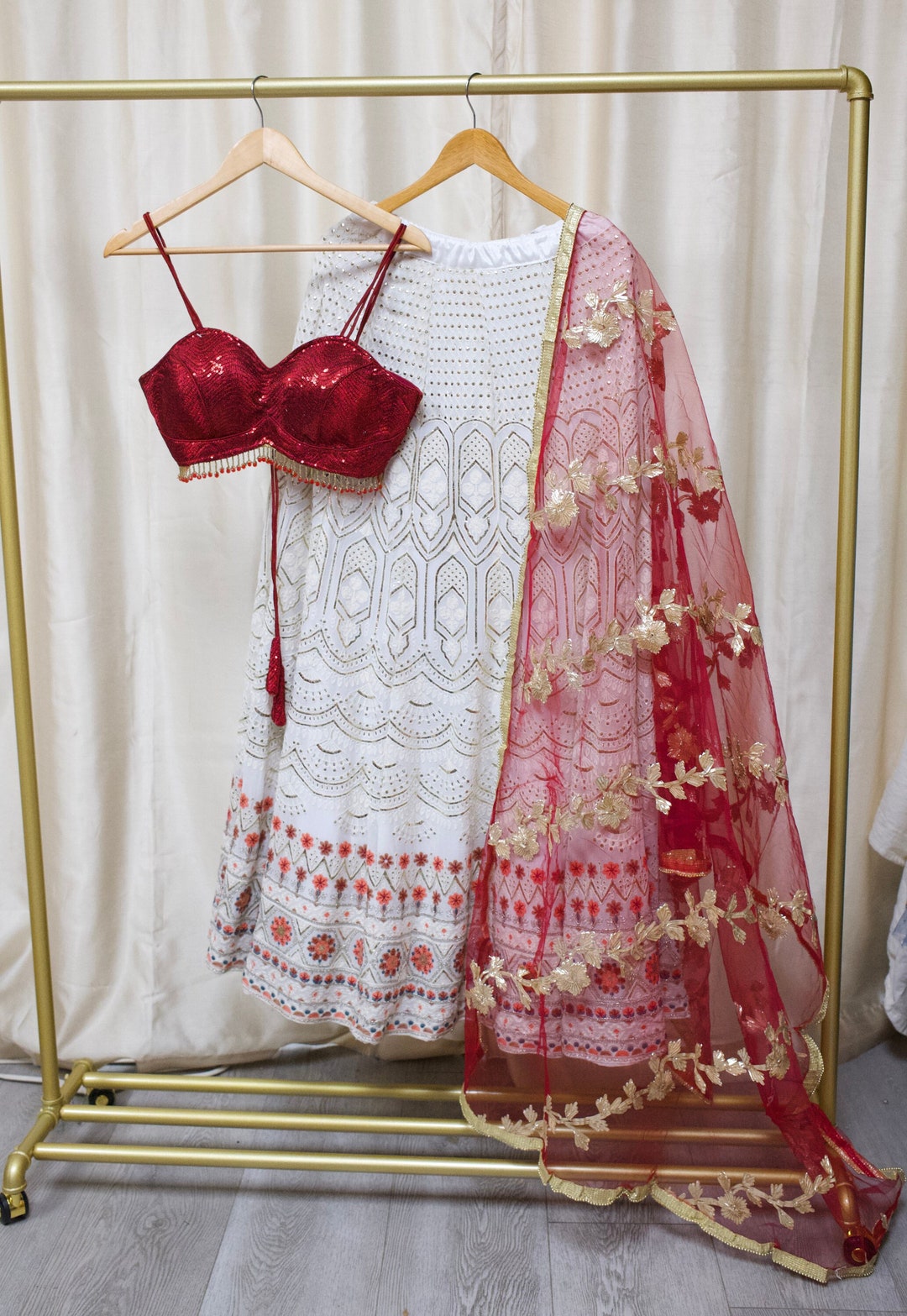 Maroon Sequin Fringe Blouse and Off-white Chikankari Embroidered ...