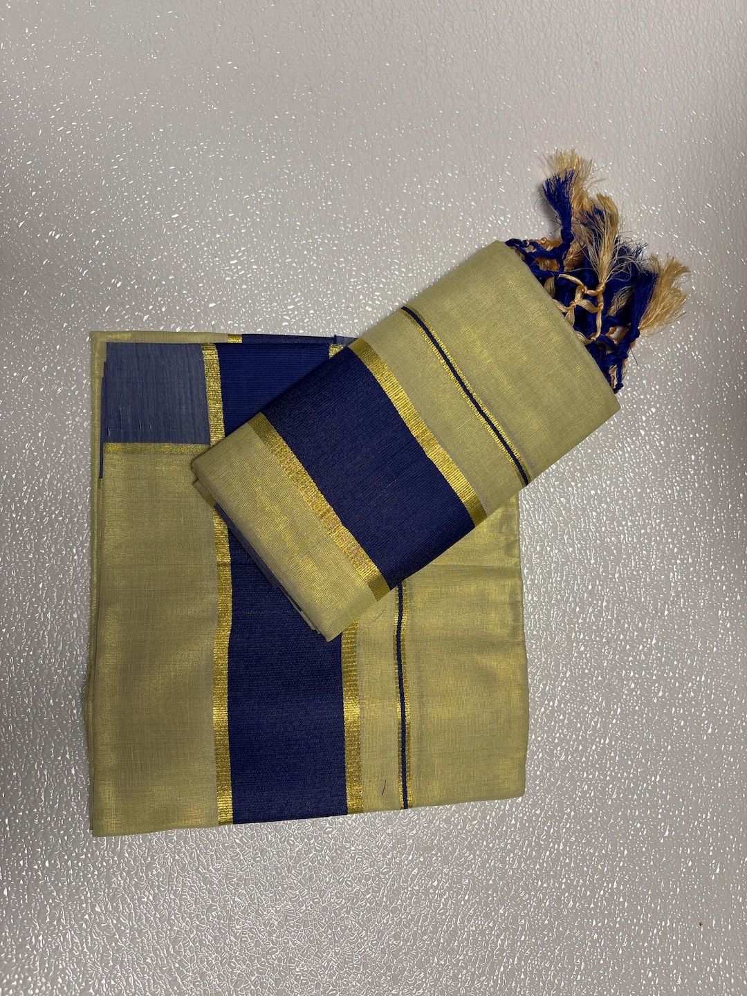 Traditional Kerala Tissue Set Mundu / Blue - Etsy