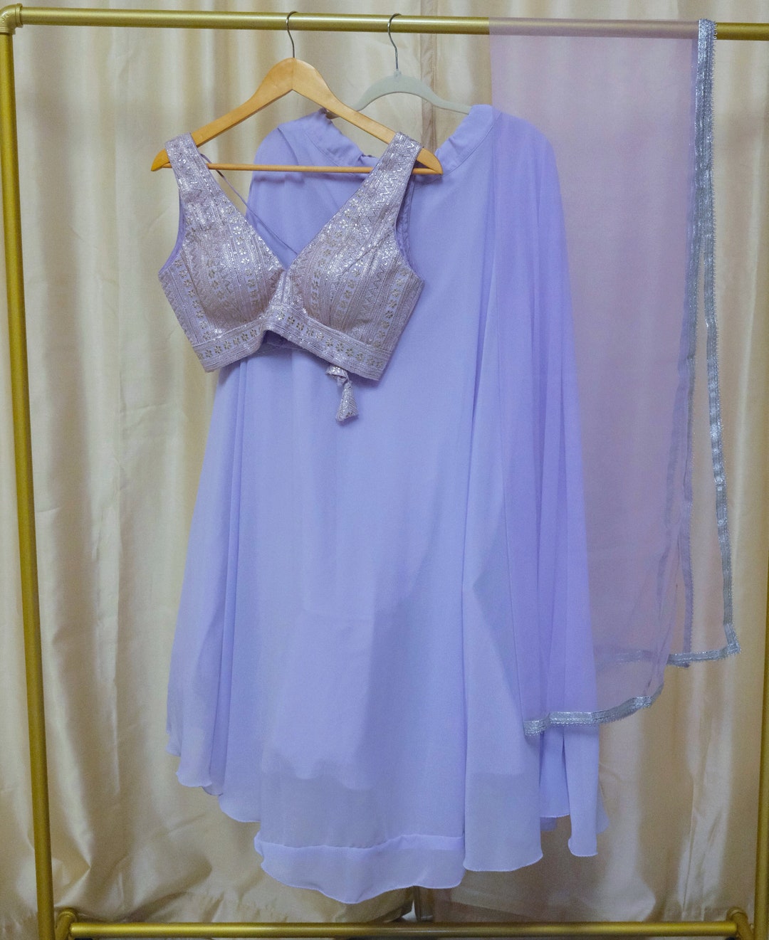 Lavender Deep V Neck Georgette Lehenga Choli - Etsy