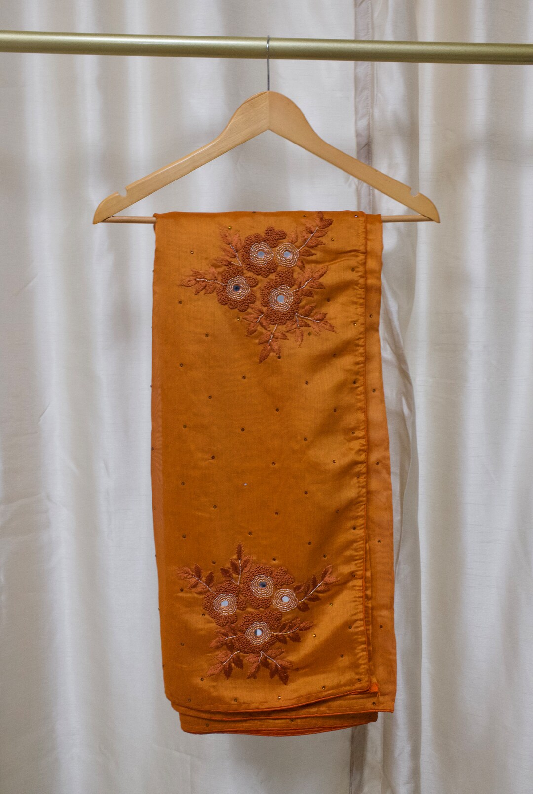 Indian Saree Rust Color Semi Raw Silk With Hand Work - Etsy