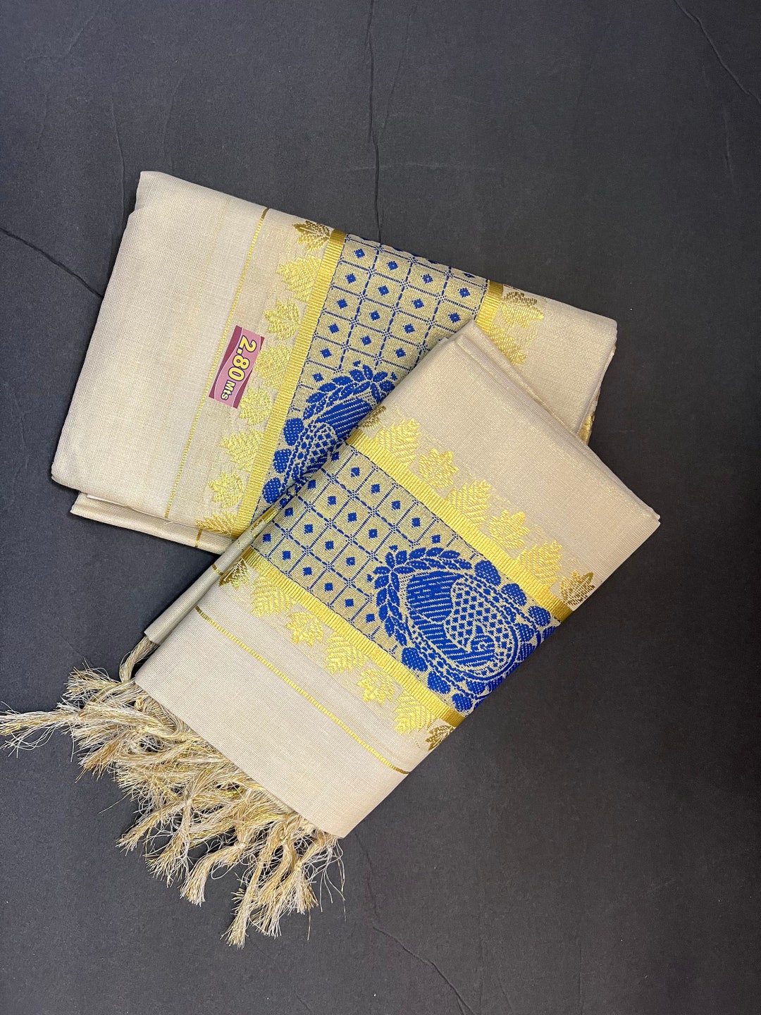 Traditional Kerala Royal Blue Tissue Set Mundu - Etsy