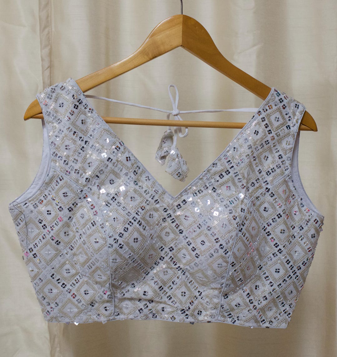 White Sequin V-neck Blouse Choli for Saree or Lehenga - Etsy