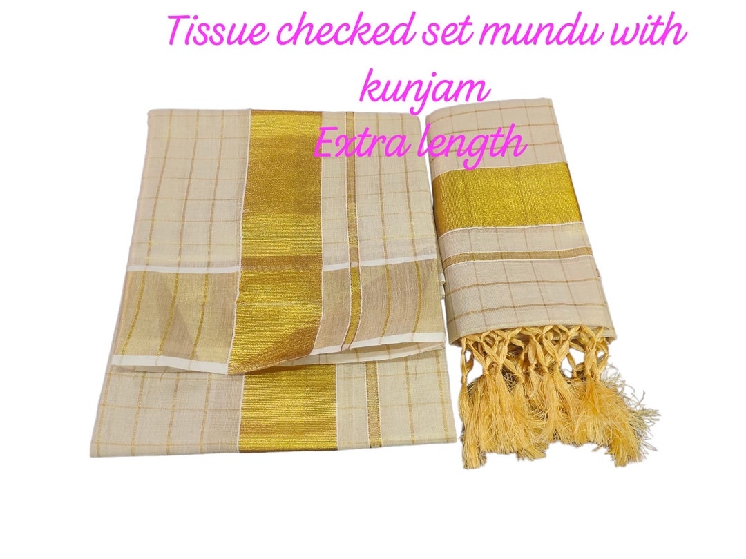 Traditional Kerala Golden Tissue Checked Set Mundu - Etsy