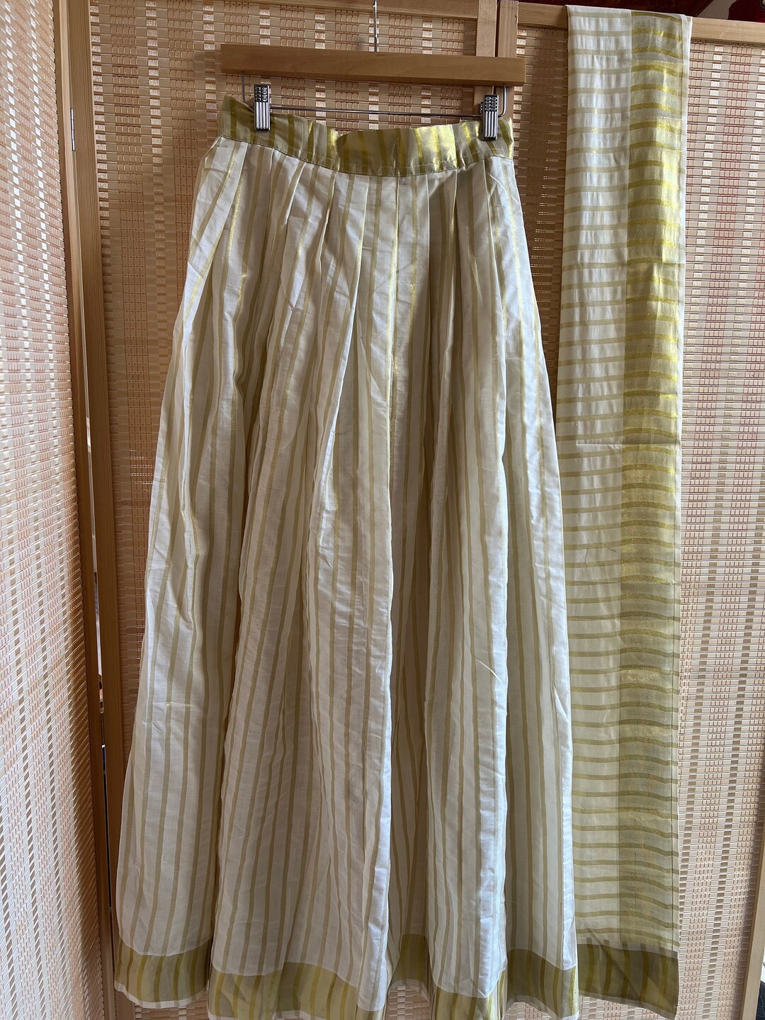 Golden Color Striped Skirt With Half Saree - Etsy