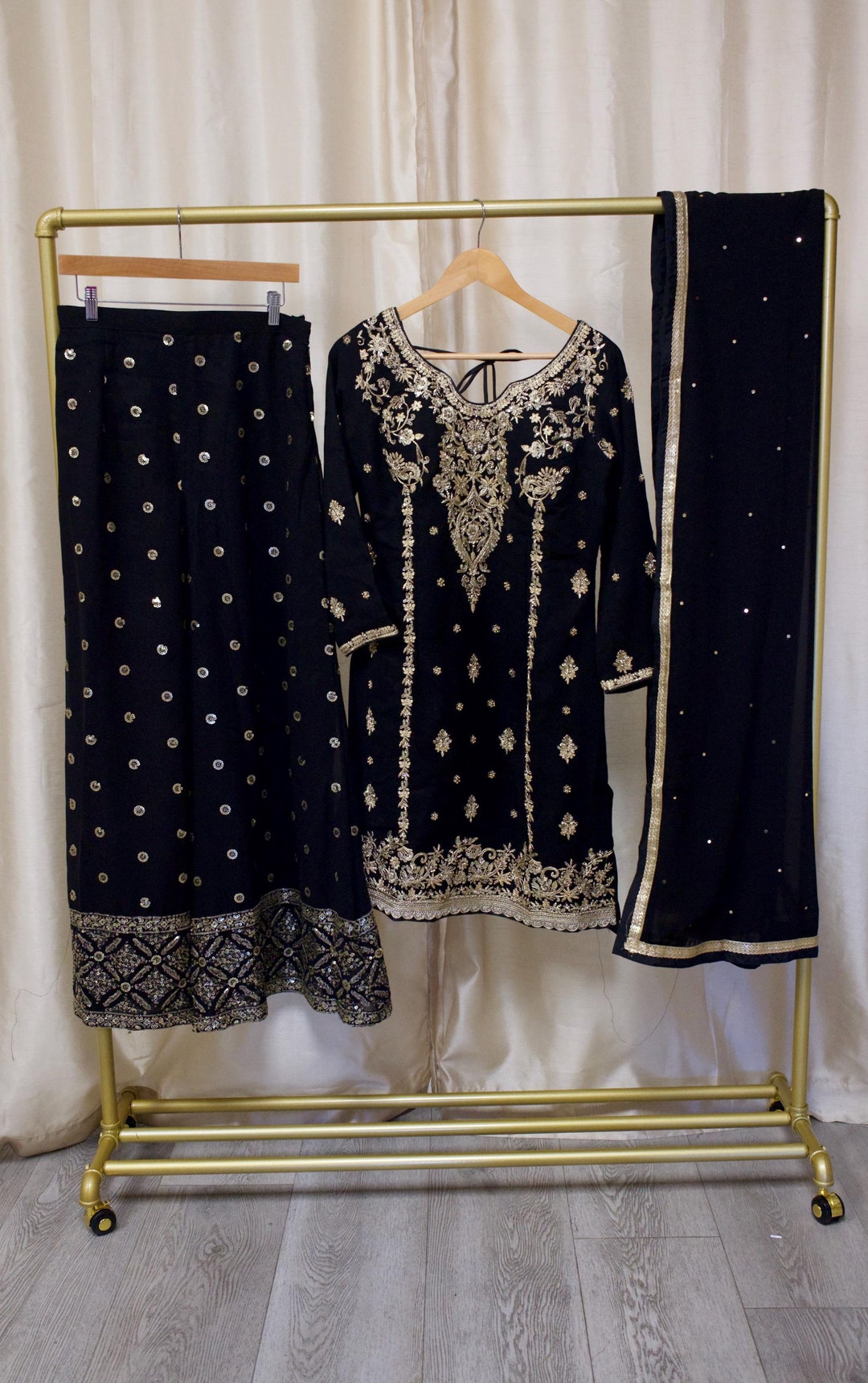 Black and Gold Heavy Embellished Gharara Sharara Suit Indian Pakistani ...