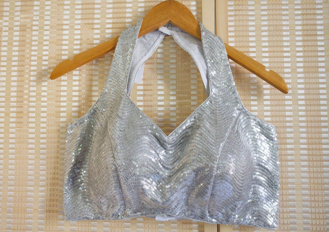 Sequin Halter Neck Blouse Silver - Etsy