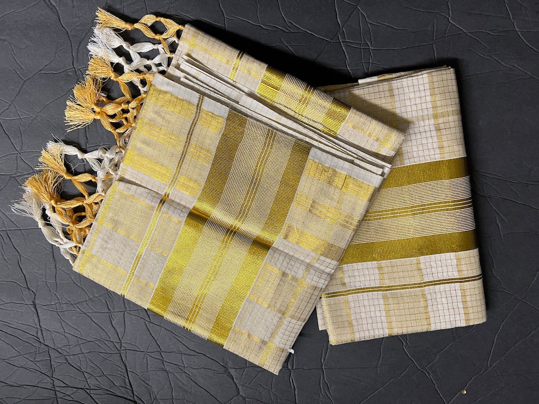 Traditional Kerala Golden Tissue Set Mundu ( Please Contact Us Before ...