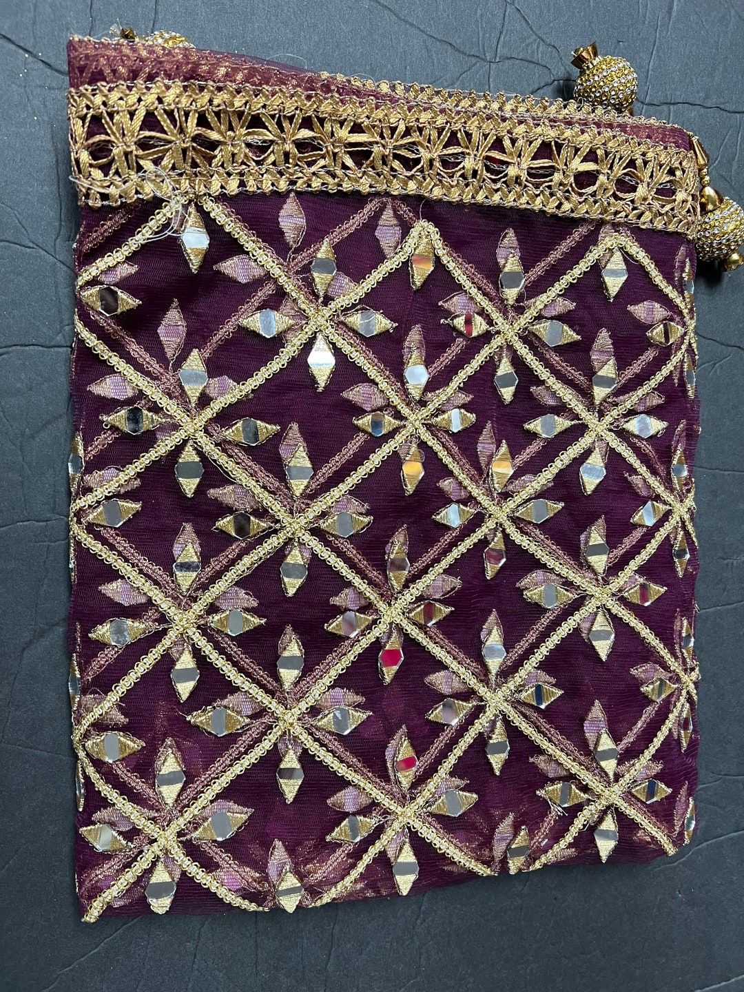 Wine Color Net Dupatta With Real Mirrors - Etsy