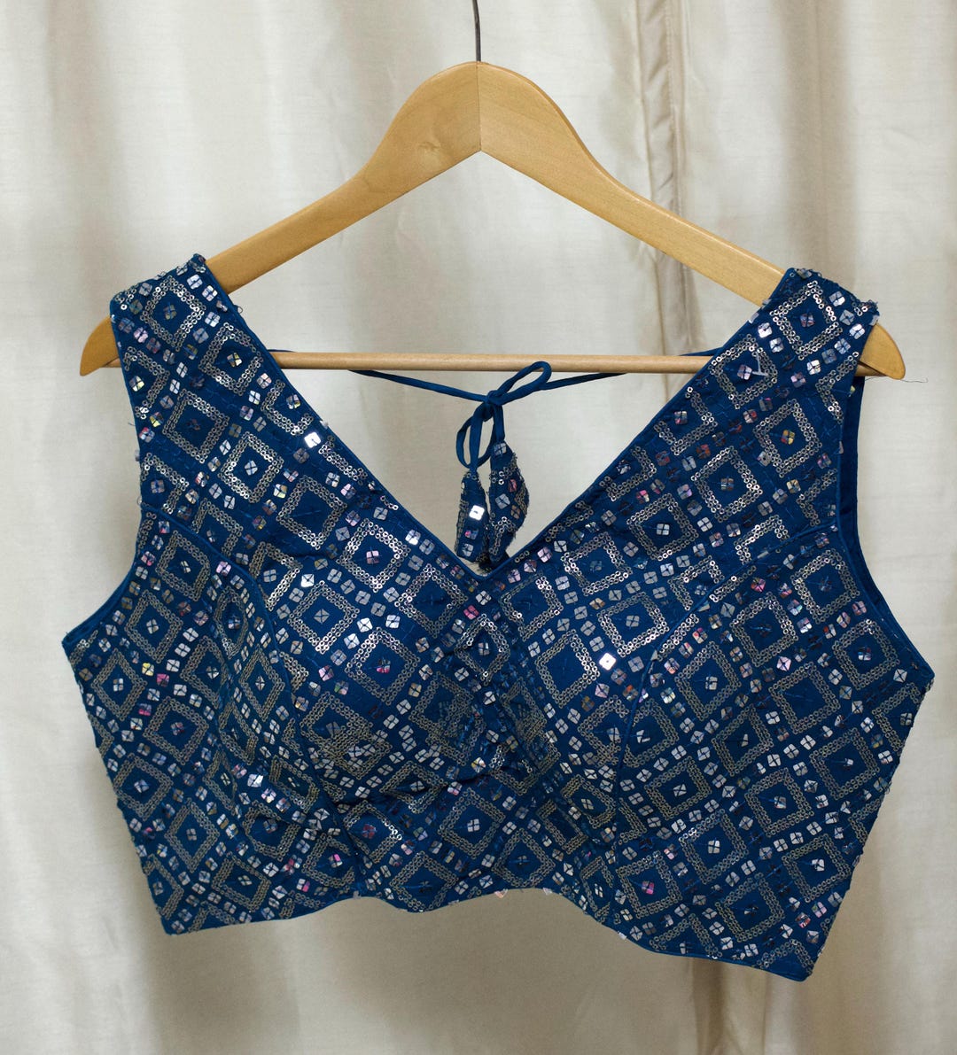 Teal Blue Sequin V-neck Blouse Choli for Saree or Lehenga - Etsy