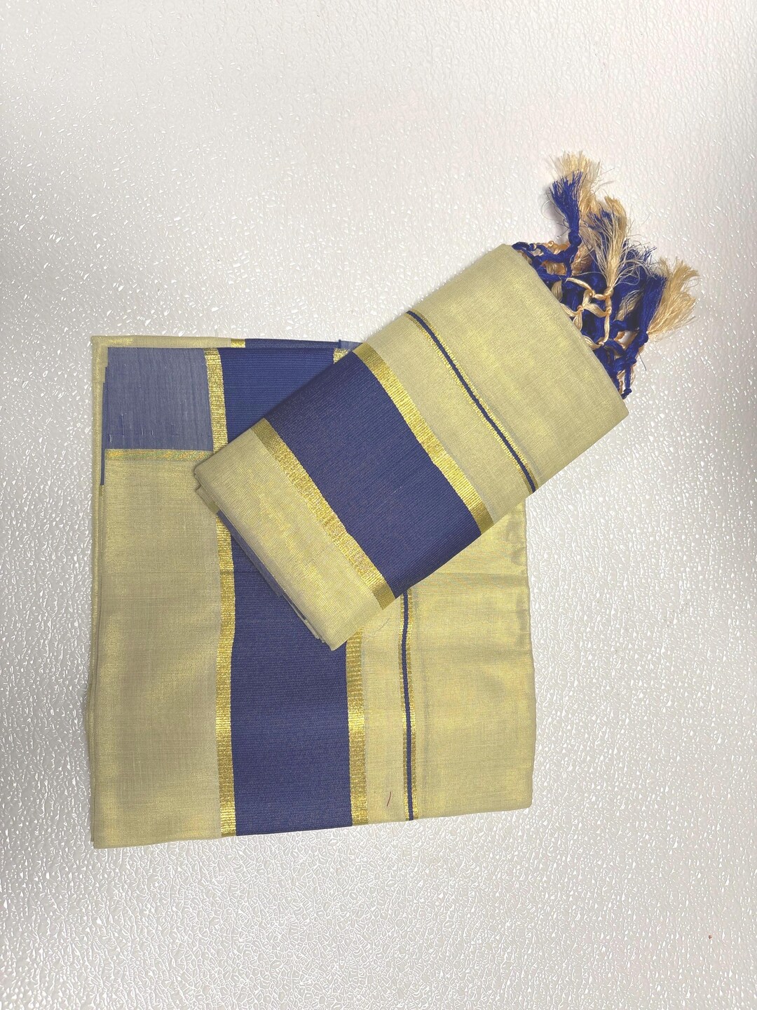 Traditional Kerala Tissue Set Mundu / Blue - Etsy