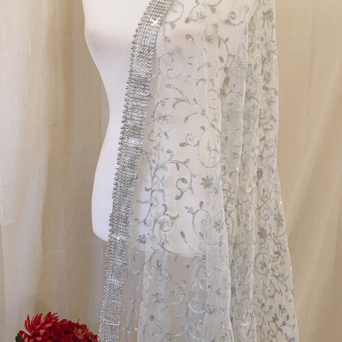 Silver Sequin Motifs on Net. Indian Dupatta. Net Dupatta With - Etsy