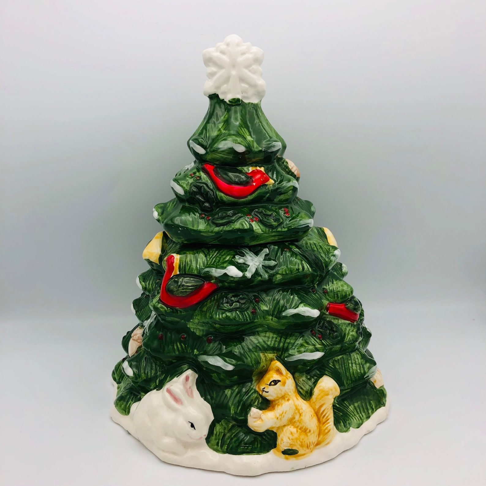Vintage 80's Ceramic Christmas Tree Cookie Jar With Woodland Animals ...