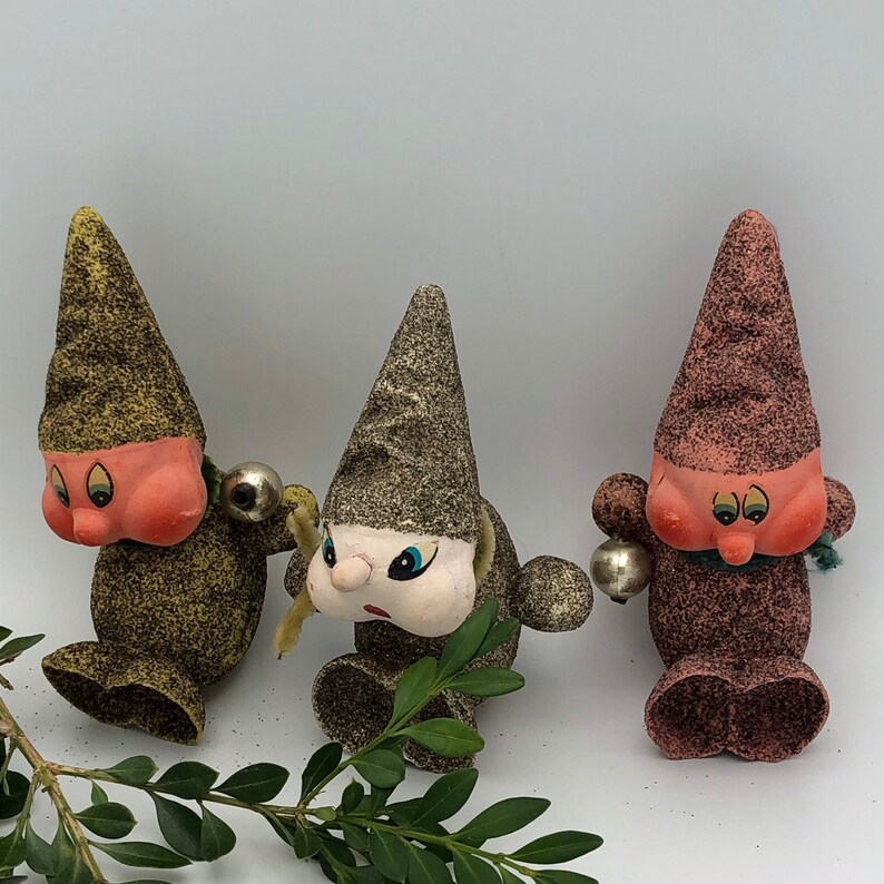 Vintage West German Paper Mache Gnome Dwarf Elf Ornaments - Etsy