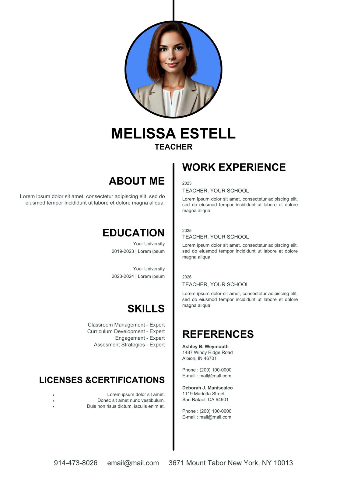 ATS Friendly Teacher CV Template Editable Resume Design for Canva ...