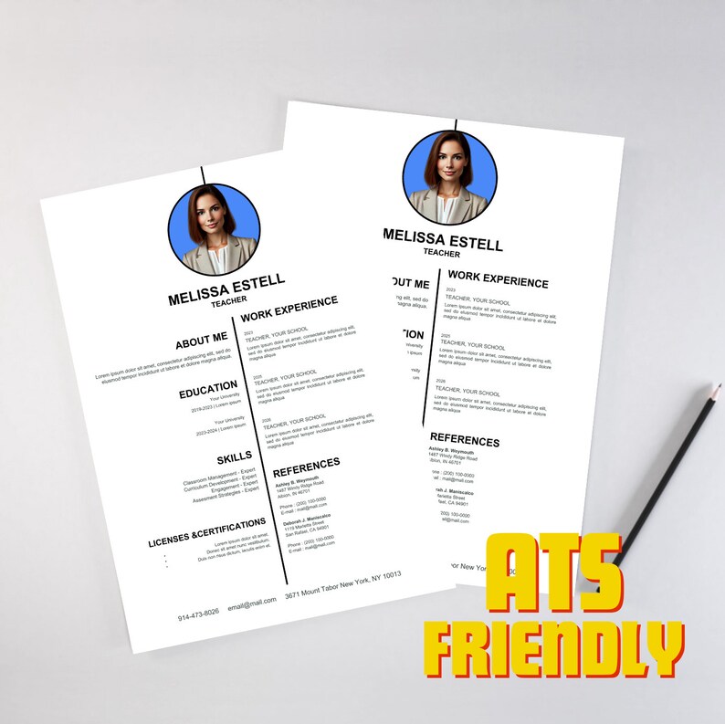 ATS Friendly Teacher CV Template Editable Resume Design for Canva ...