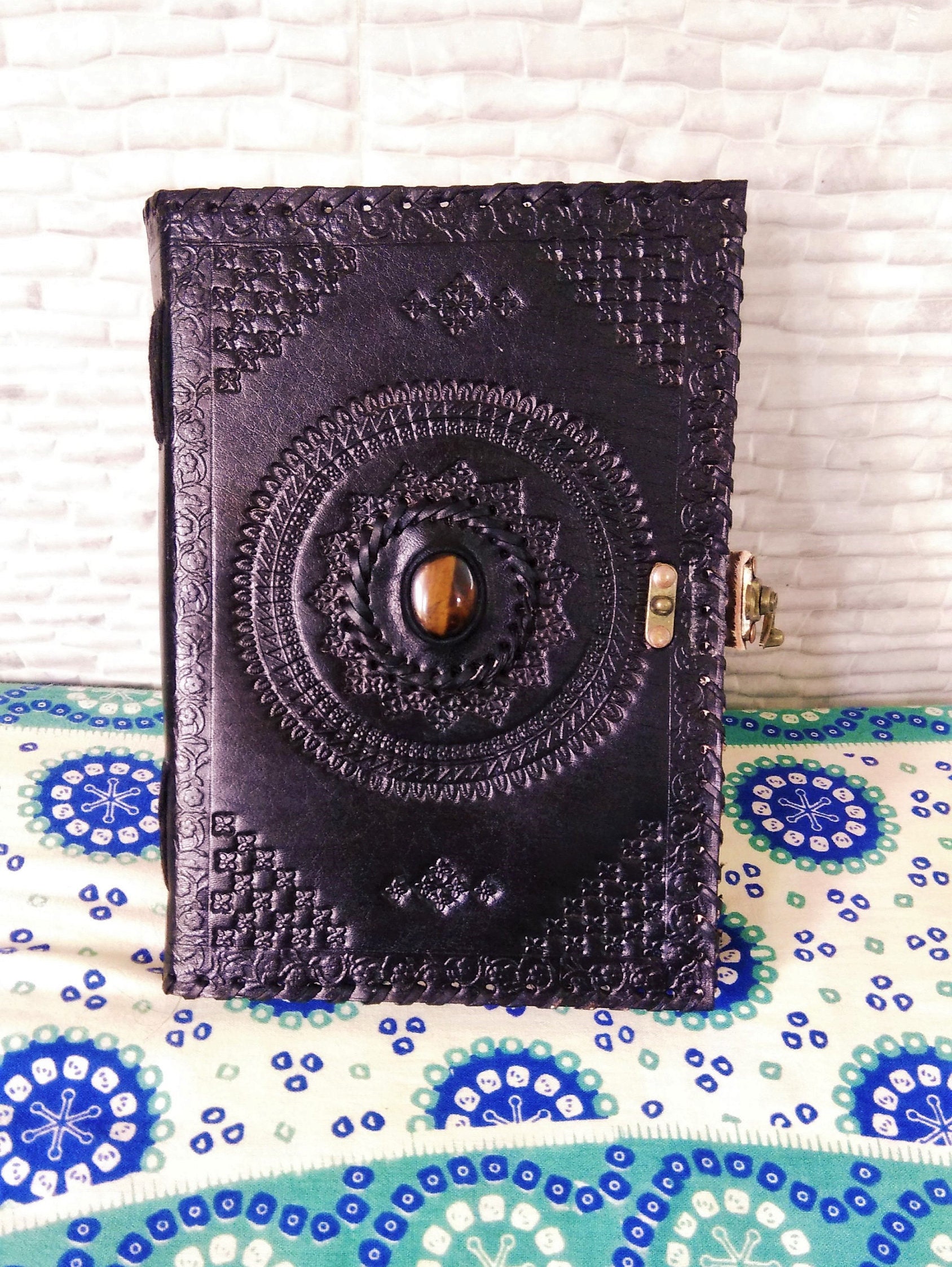 Large Leather Journal With Lock Embossed Handmade Leather - Etsy UK