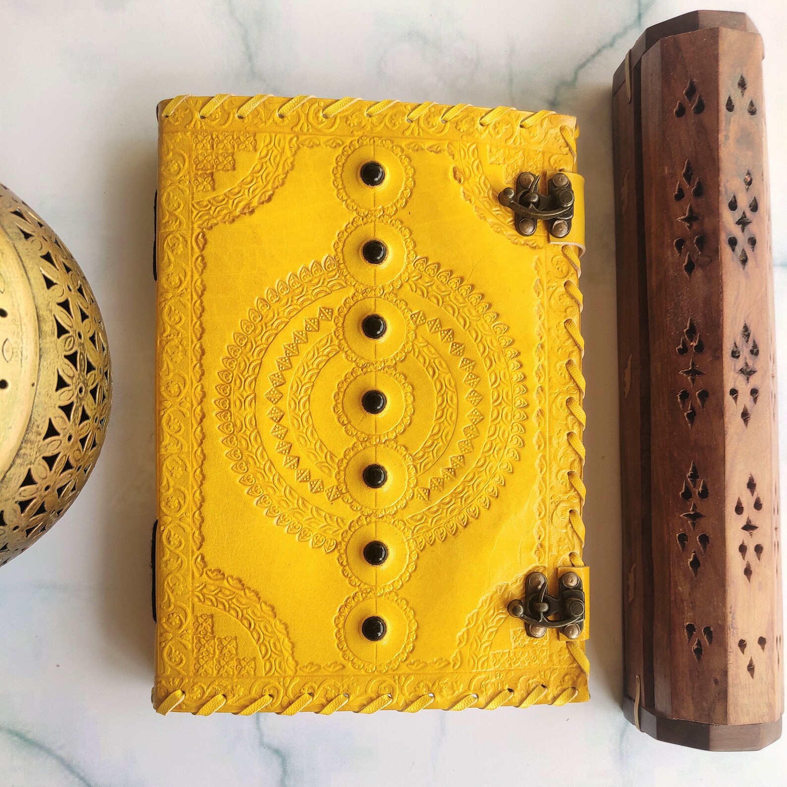 10 Inch Yellow Leather Journal Lock 200 Pages Journal With 7 - Etsy