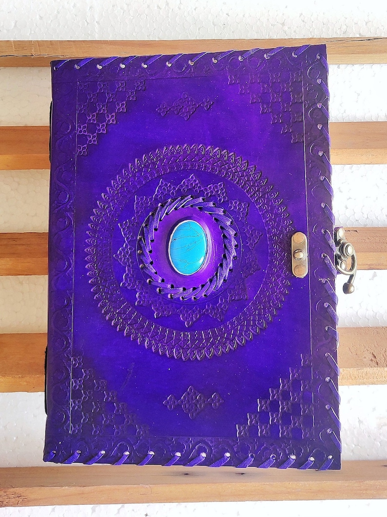 Large Leather Journal With Lock Spell Book Journal Embossed | Etsy