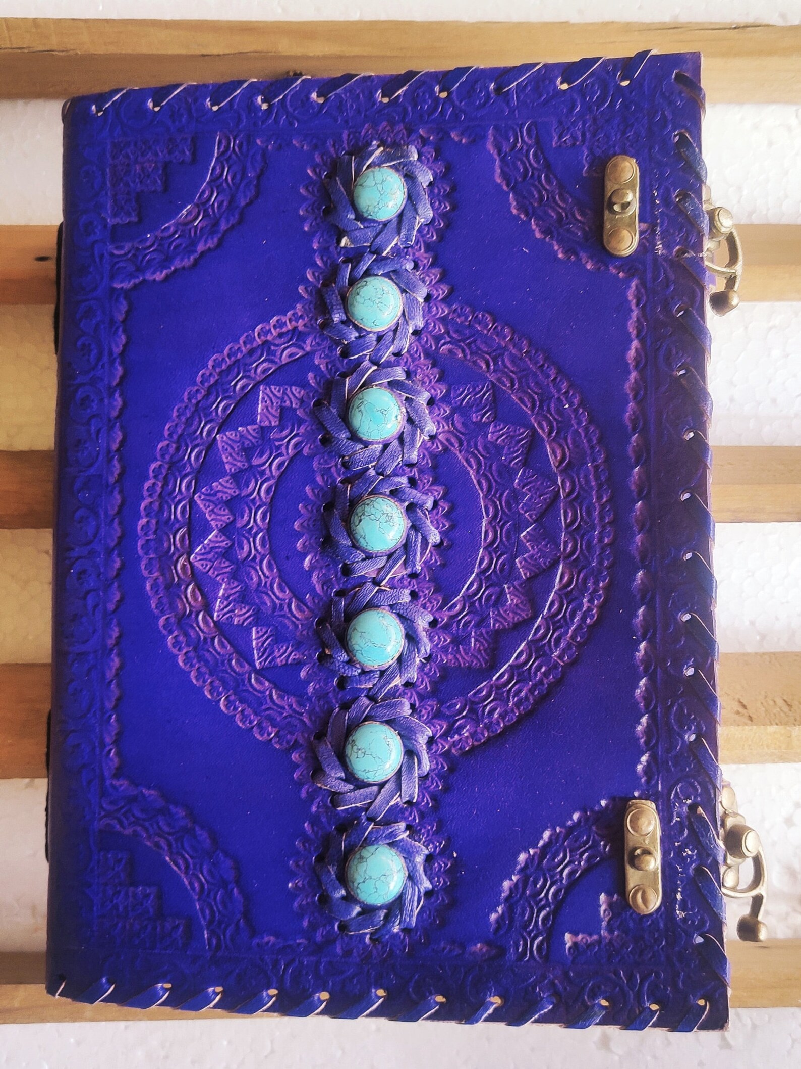 Purple Leather Journal Lock, Thick Pages Journal Grimoire With Stone ...