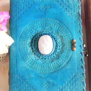 Pack of 2 Large Embossed Leather Journals With Lock, Seven Stone ...