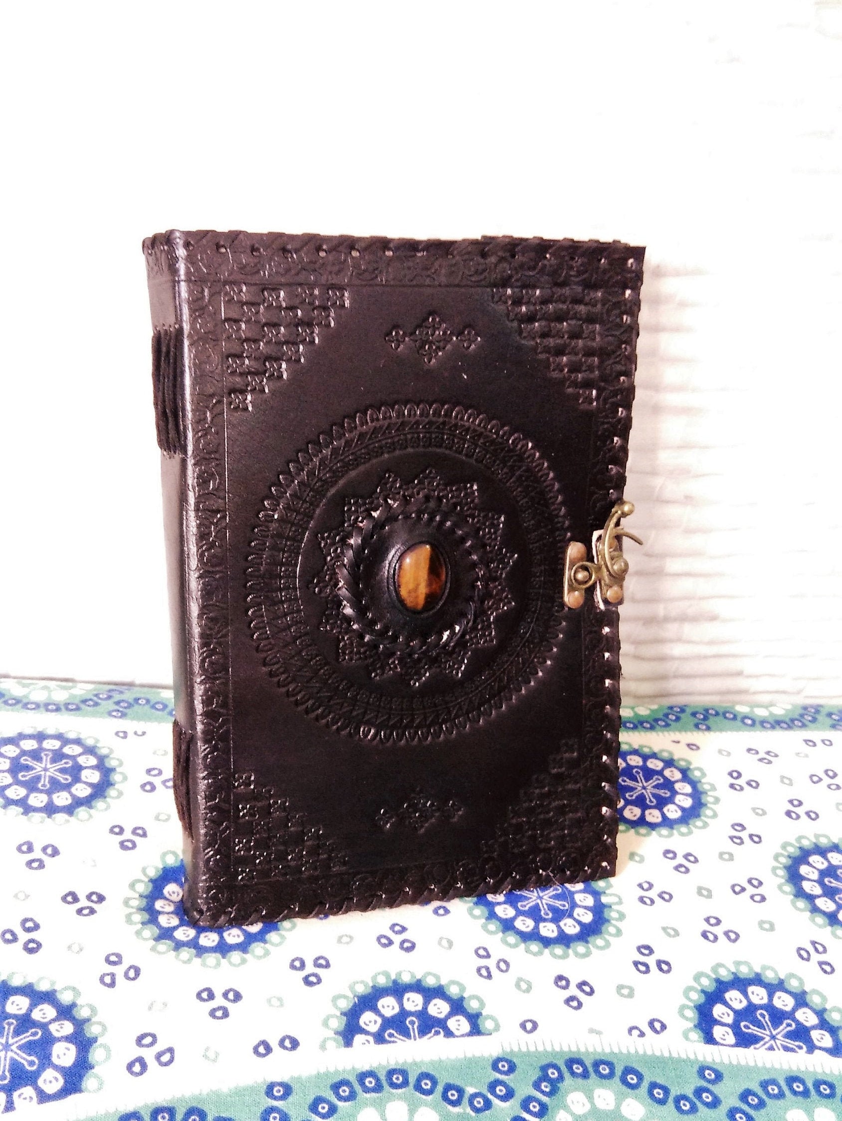Large Leather Journal With Lock Embossed Handmade Leather - Etsy UK