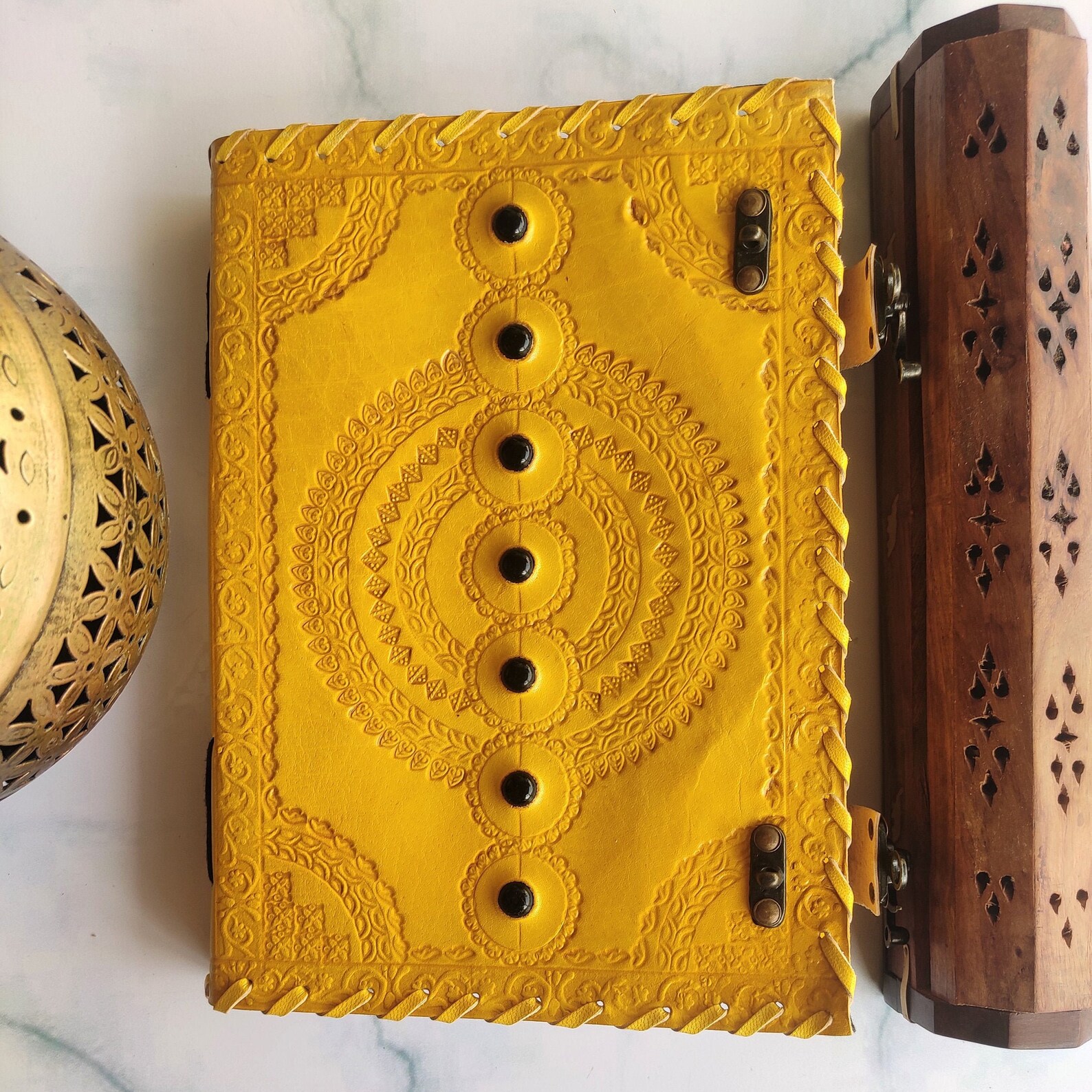 10 Inch Yellow Leather Journal Lock 200 Pages Journal With 7 - Etsy