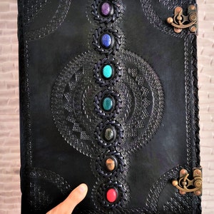 Extra Large Leather Journal, Spell Book, Chakra Journal, Seven Stone ...