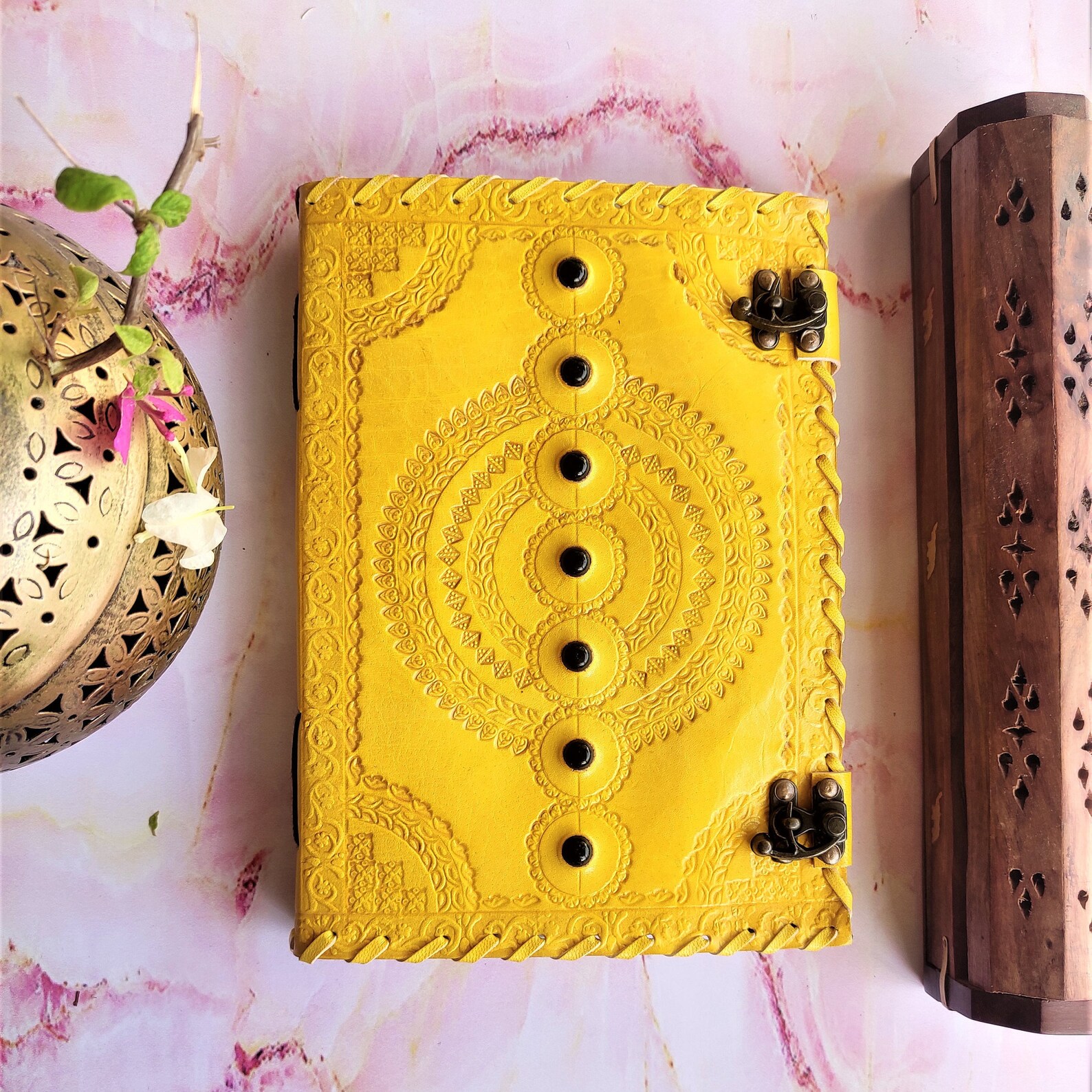 10 Inch Yellow Leather Journal Lock 200 Pages Journal With 7 - Etsy