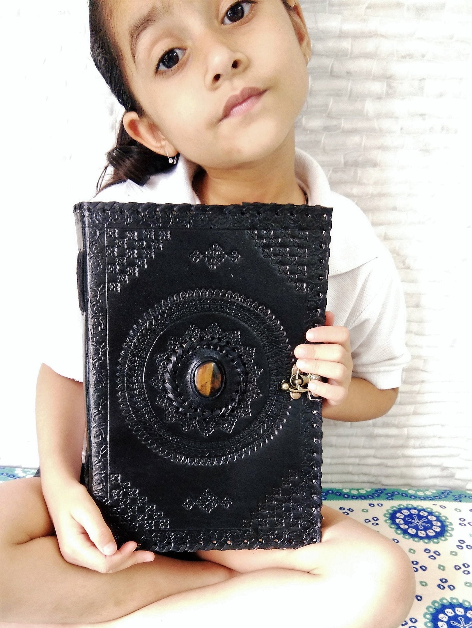 Large Leather Journal With Lock Embossed Handmade Leather - Etsy UK