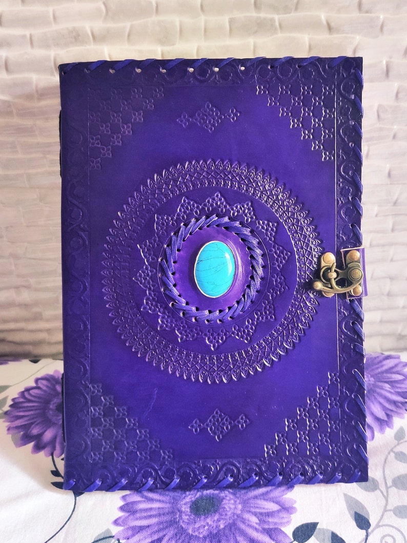 Large Leather Journal With Lock Spell Book Journal Embossed - Etsy