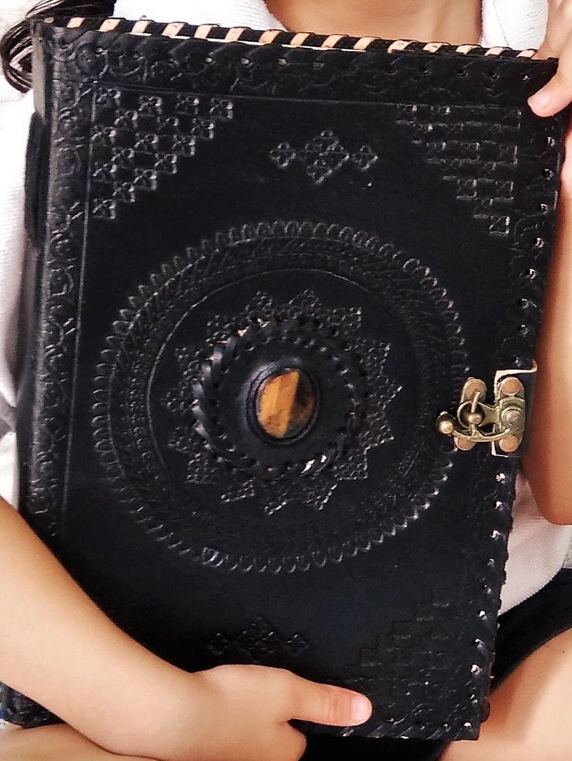 Large Leather Journal With Lock Embossed Handmade Leather - Etsy UK