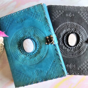 Pack of 2 Large Embossed Leather Journals, Stone Journals With Lock ...