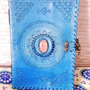 Large Handmade Embossed Blue Leather Journal Notebook With Lock ...